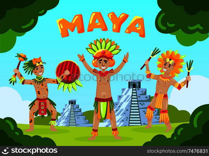 Maya civilization landscape composition with text and cartoon style ...