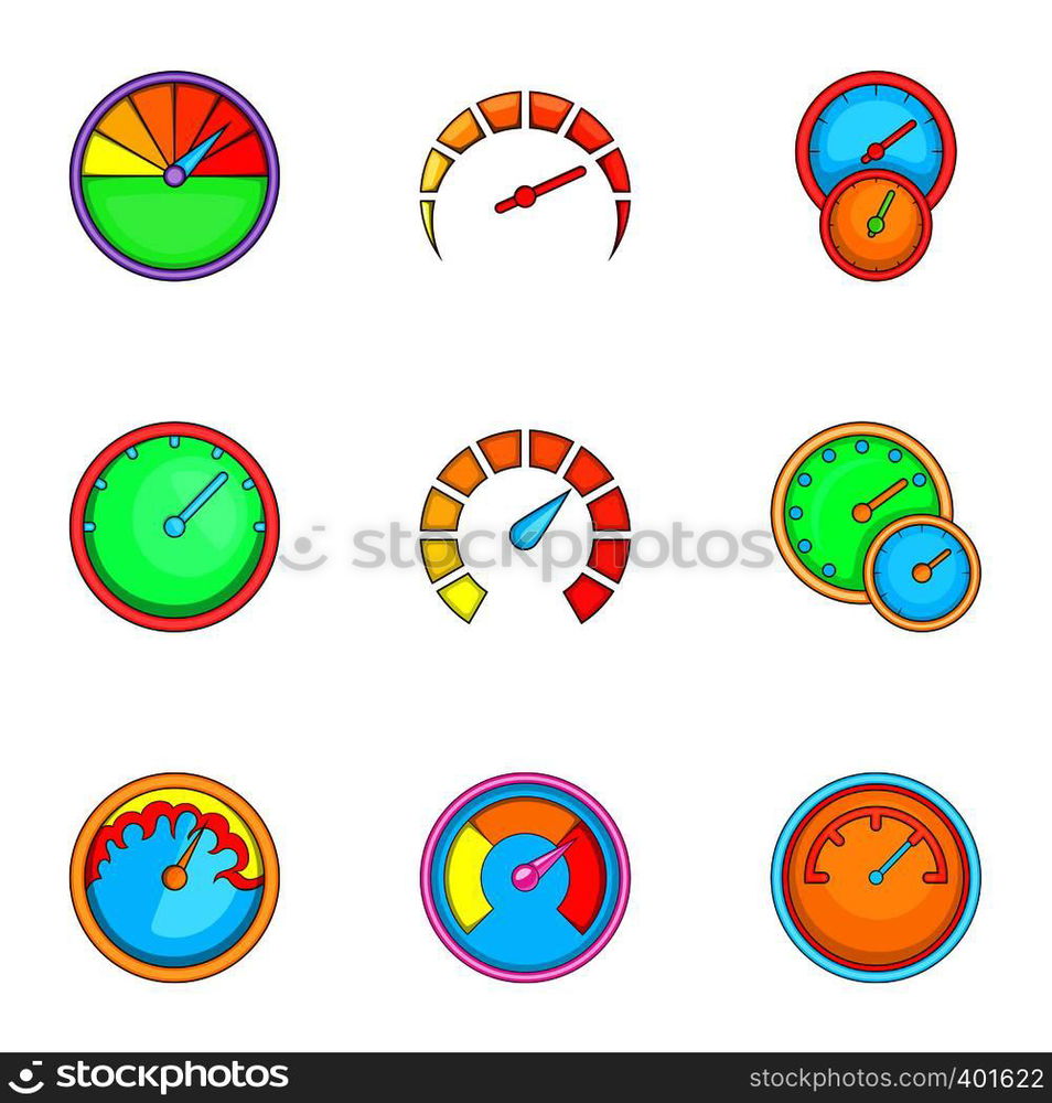 Measurement symbol icons set. Cartoon illustration of 9 measurement ...