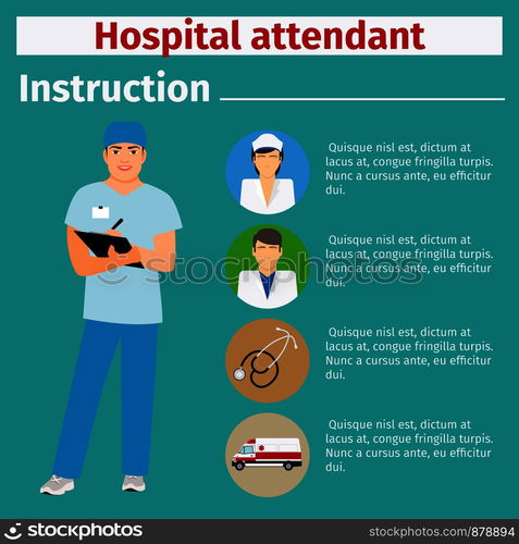 Medical equipment instruction manuals with icons for hospital attendant ...