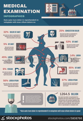 Medical examination infographic set with body silhouette and ultrasound ...