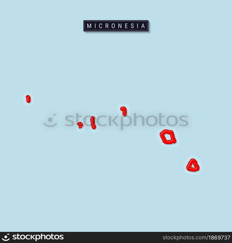 Micronesia bold outline map. Glossy red border with soft shadow ...