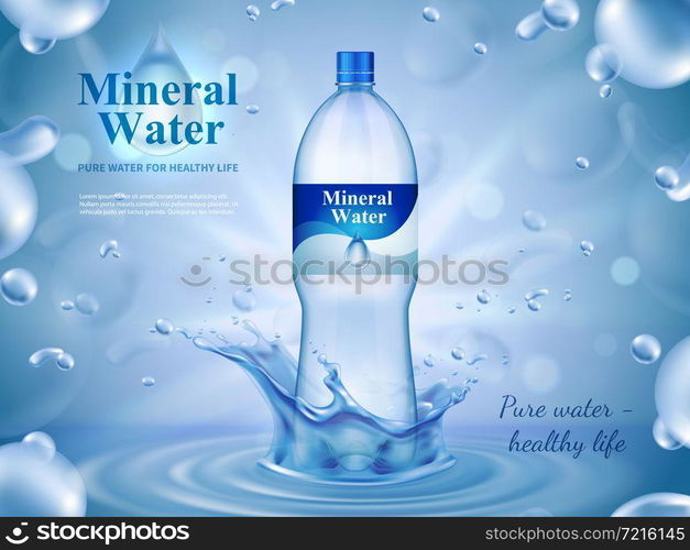 Mineral water advertising composition with bottled water symbols ...