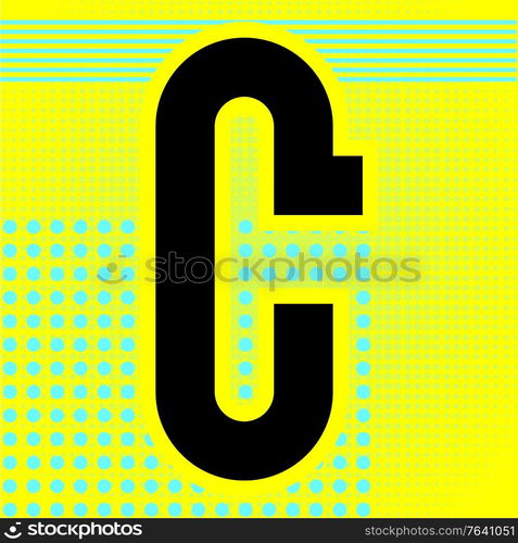 Modern font. Trendy alphabet, black vector letter C on a bright ...