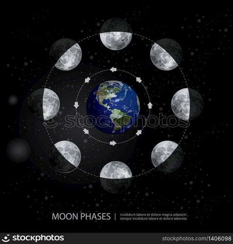 Movements of the Moon Phases Realistic Vector Illustration ...