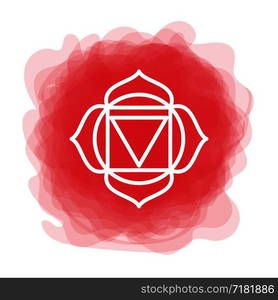 Muladhara icon. The first root chakra. Vector red smoky circle. Line symbol. Sacral sign ...
