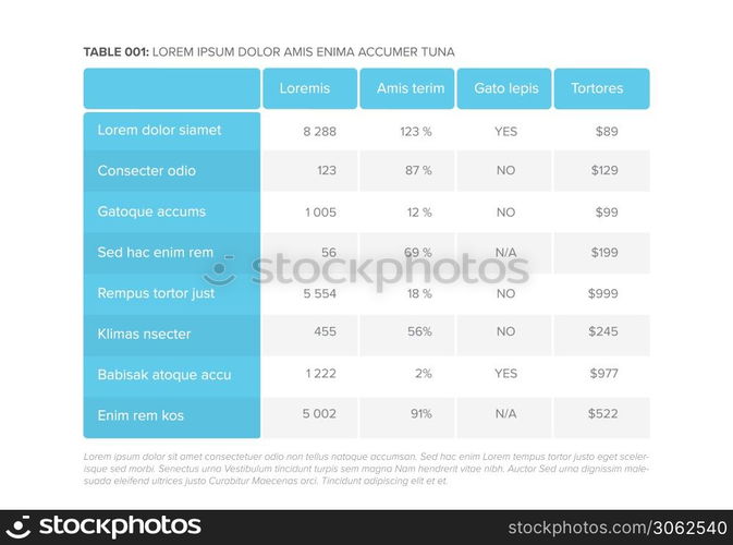 Multipurpose table layout template with nice minimalistic design - blue ...