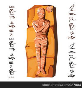 Mummy creation cartoon vector illustration. Mummification process stage ...