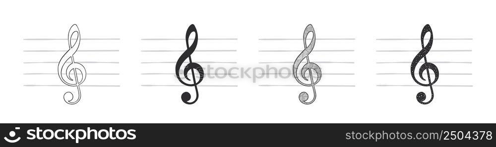 Music notes. Treble Clef. Hand-drawn musical symbols in various ...