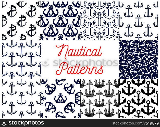 Nautical anchor patterns. Vector pattern of marine symbols anchor on ...