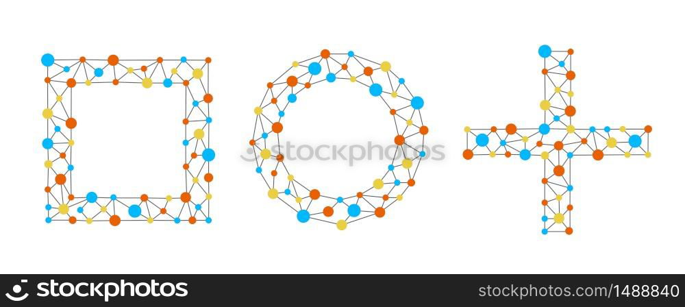 Neural network in shapes of circle, square, and plus. Neural network of ...