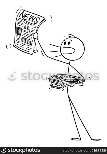 Newsboy or person selling newspaper, vector cartoon stick figure or ...
