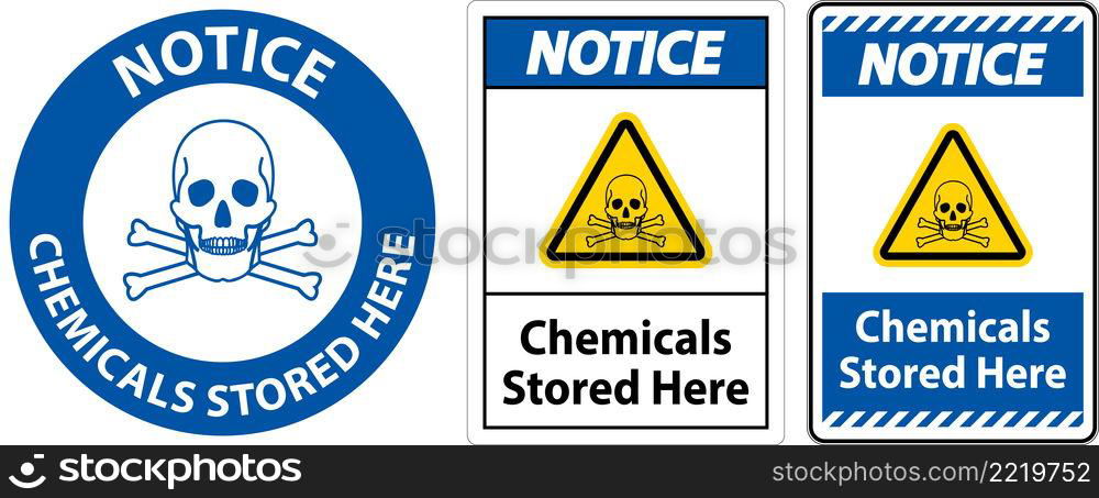 Notice Chemicals Stored Here Sign On White Background — Stockphotos.com