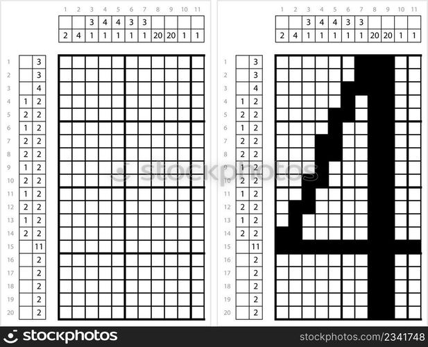 Number Four 4 Nonogram Pixel Art, Mathematical, Numeral, Numeric, Word ...