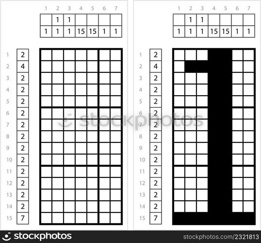 Number One 1 Nonogram Pixel Art, Mathematical, Numeral, Numeric, Word ...