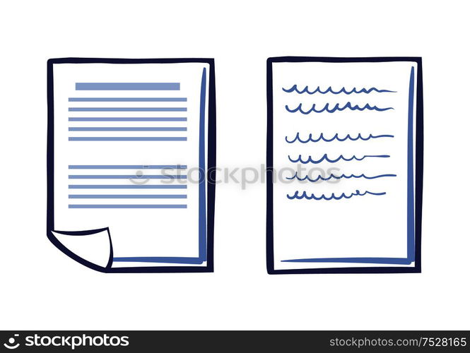Office paper icons isolated vector. Documents list with font signs ...