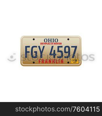 Ohio USA state isolated car number plate. Vector vehicle registration ...