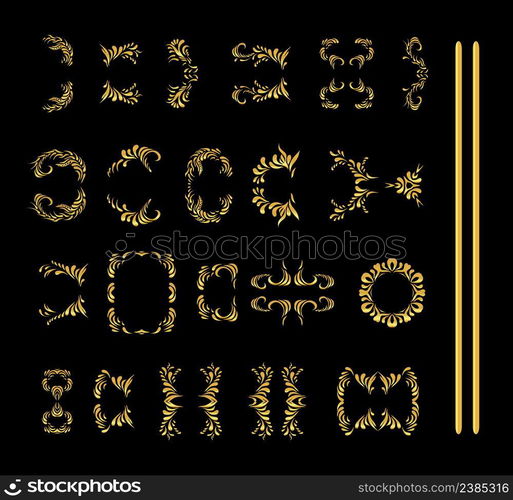 Ornate art frames. Vector set of decorative hand drawn elements border ...