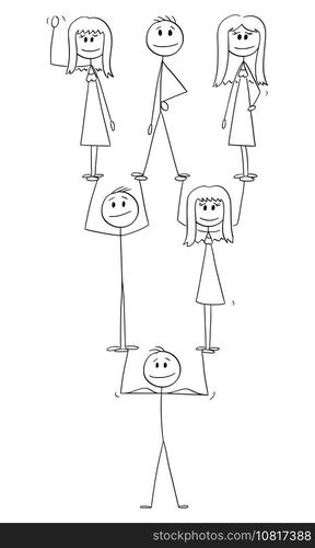 People from team standing in management hierarchy reverse pyramid ...