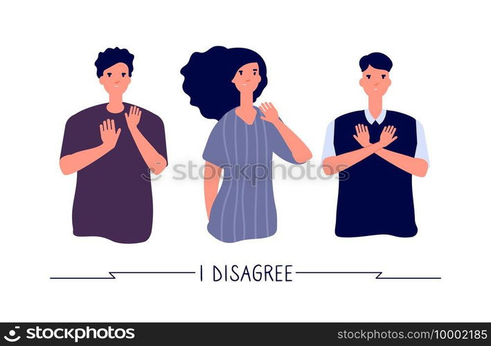 People with negative gestures. Young persons negative, dislike and stop ...