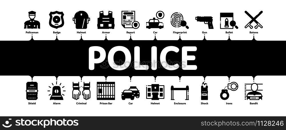 Police Department Minimal Infographic Web Banner Vector. Policeman ...