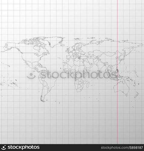 Political map of the world on exercise book vector.. Political map of ...