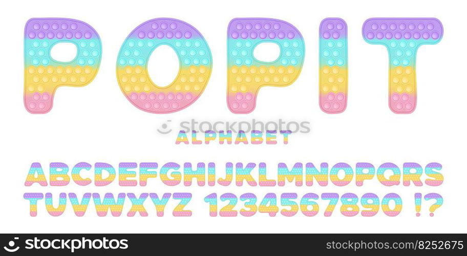 Popit font design - alphabet and numbers set in style of trendy silicon ...