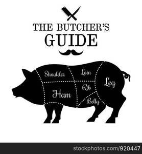 Mutton, lamb meat cut lines diagram on the outline of a sheep, butcher ...