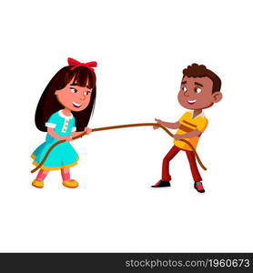 Preteen Schoolgirls Pulling Rope Sport Game Vector. Happiness African ...