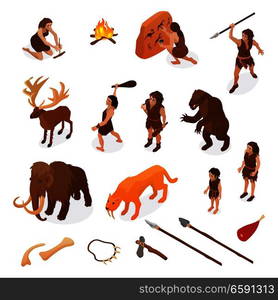 Prehistoric Stone Age Caveman Icons. Prehistoric stone age icons set ...