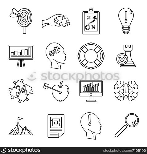 Problem solution icon set. Outline set of problem solution vector icons ...