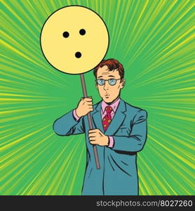 Protester with a poster Emoji smiley pop art retro vector. Smile joy ...