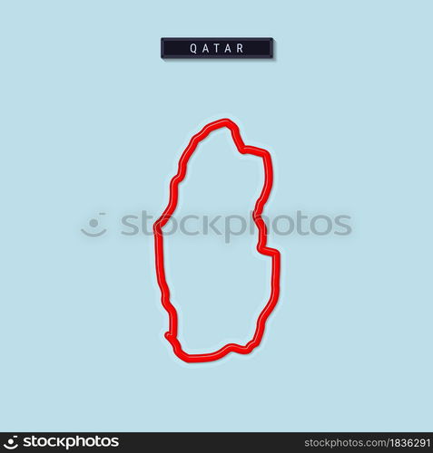 Qatar bold outline map. Glossy red border with soft shadow. Country ...