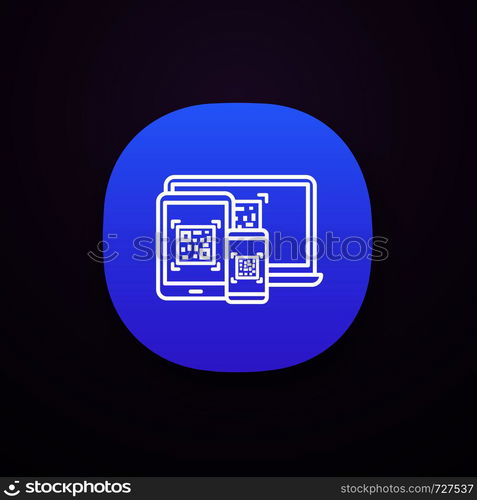 QR codes on different devices app icon. Matrix barcodes generator. 2D ...
