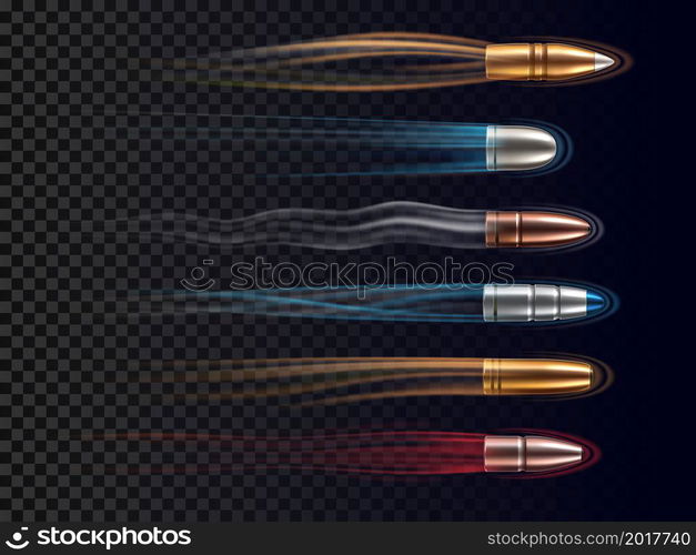 Realistic bullet traces. Military flying projectiles leaving colored ...