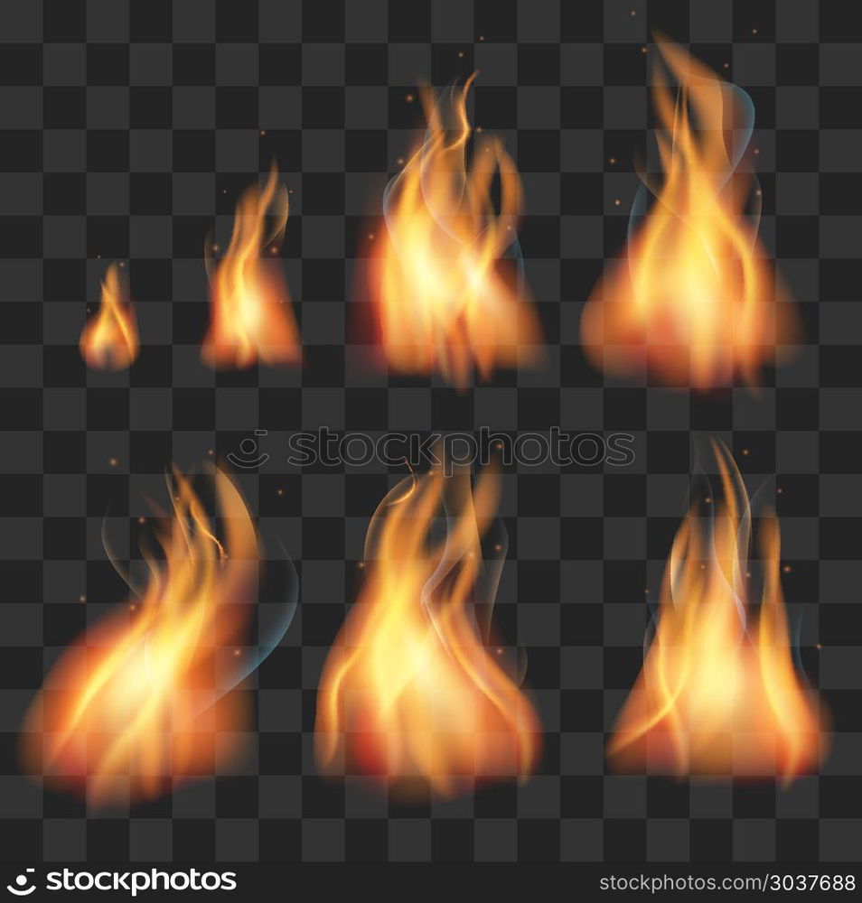 Realistic fire animation sprites flames vector set. Realistic fire ...