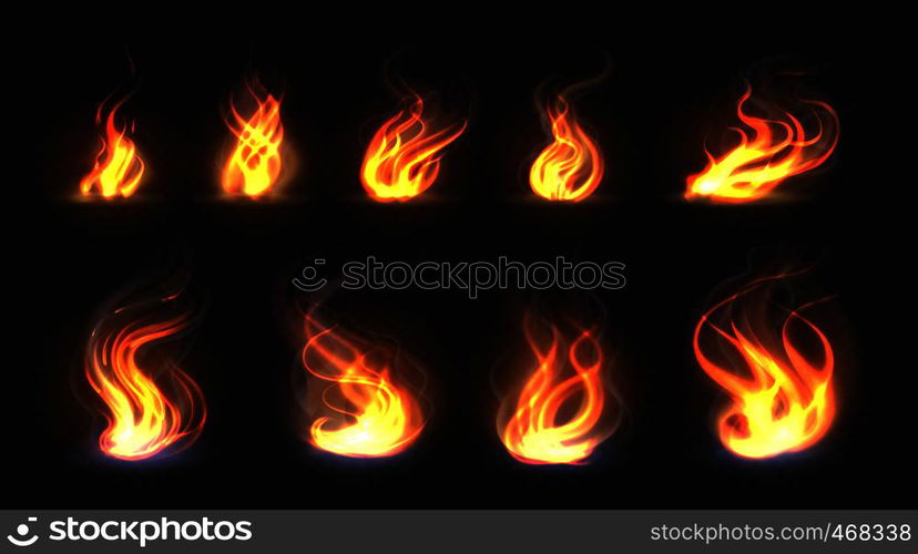 Realistic fire flames. Transparent torch effect, abstract red light ...