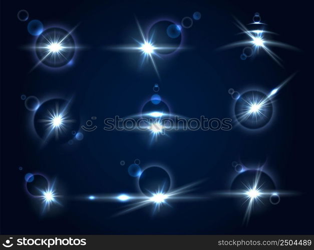 Realistic lens flare effects. Sunshine reflexes. Optical abstract ...