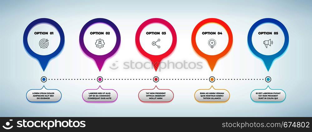 Realistic step infographic. 3D option flow chart, timeline graph ...