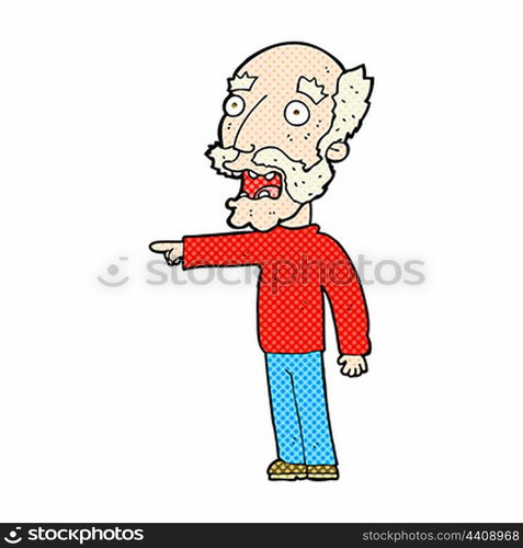 retro comic book style cartoon scared old man pointing — Stockphotos.com