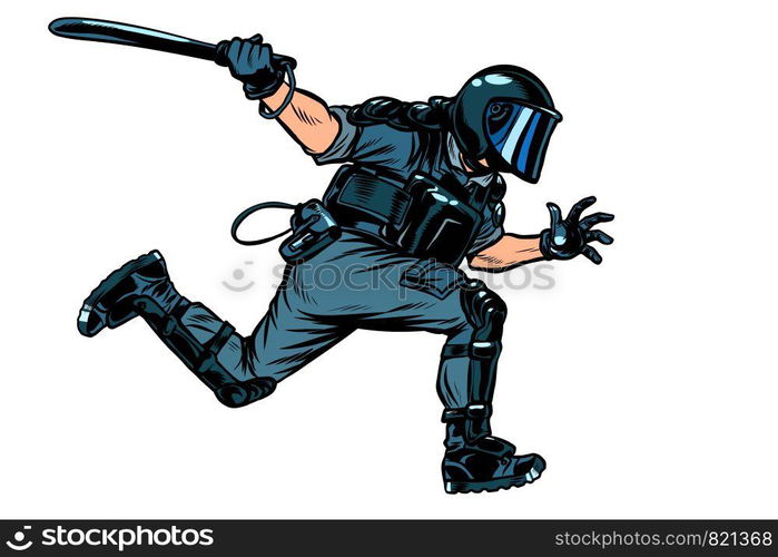 riot police with a baton. Pop art retro vector illustration drawing ...