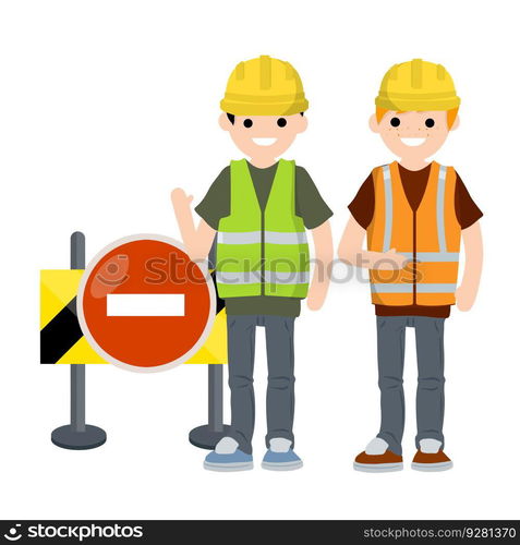 Road works. No-entry sign. barrier and fence. restricted area. Cartoon ...