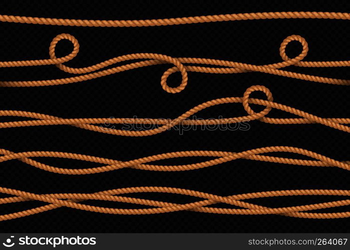 Rope borders. Cord threads, twisted ropes texture. Marine realistic ...
