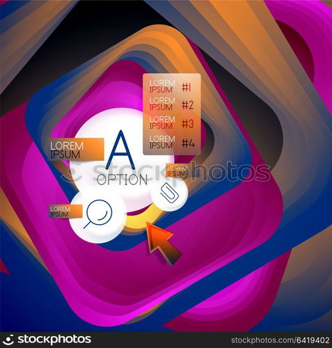 Rotating swirl square background, color rectangles with stepping ...