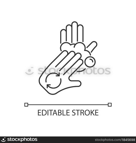 Rub palms with fingers linear icon. Regular handwashing. Covering hands ...