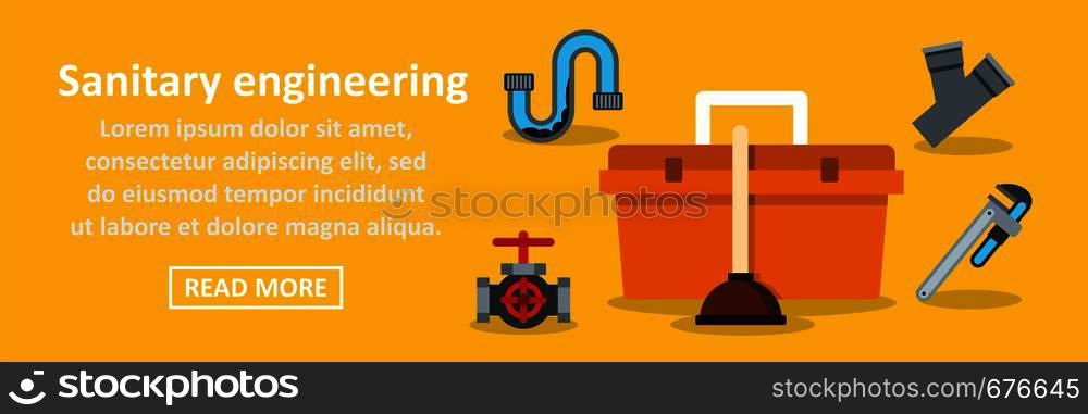 Sanitary engineering banner horizontal concept. Flat illustration of ...