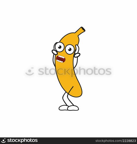 Scared banana. Funny fruit smiley face with emotions. Sticker for a ...