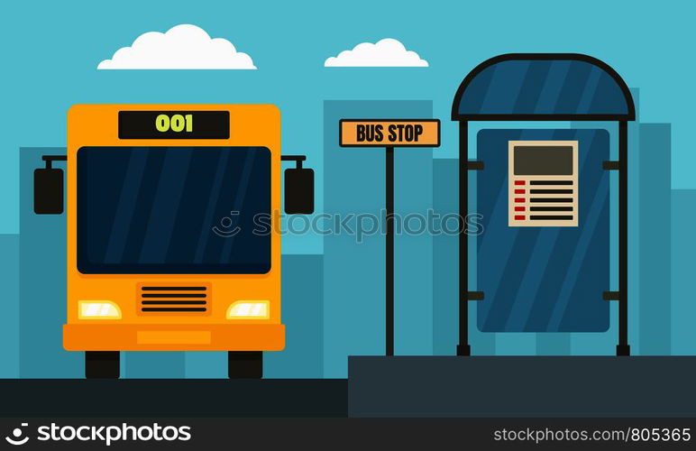 School bus station concept banner. Flat illustration of school bus ...