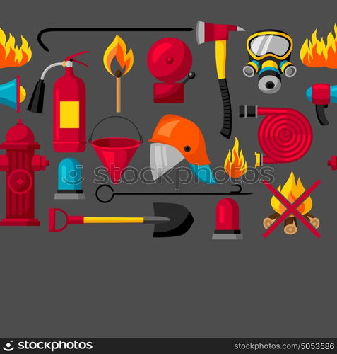 Seamless pattern with firefighting items. Fire protection equipment ...
