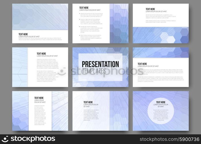 Set of 9 templates for presentation slides. Geometric blue backgrounds ...