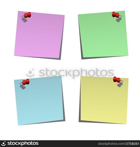 Set of blank post-it notes with push pins, vector illustration ...